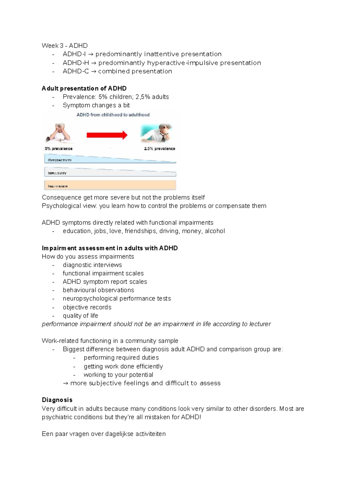 Week 3 - ADHD: Adult Presentation, Assessment & Neuropsychology Notes ...
