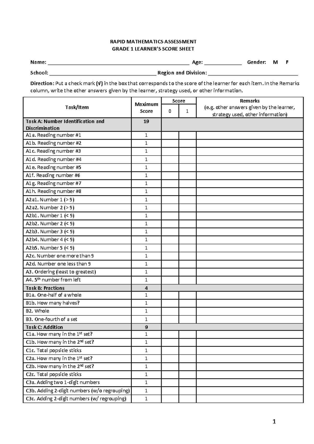 RMA Grade-1 Learner s-Scoring-Sheet 17-June-2023 - 1 RAPID MATHEMATICS ...