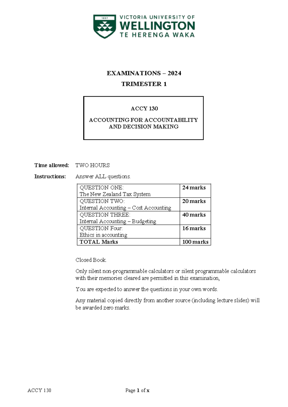 ACCY 130 Final Exam Solutions 2024 Trimester 1: Accounting Insights ...