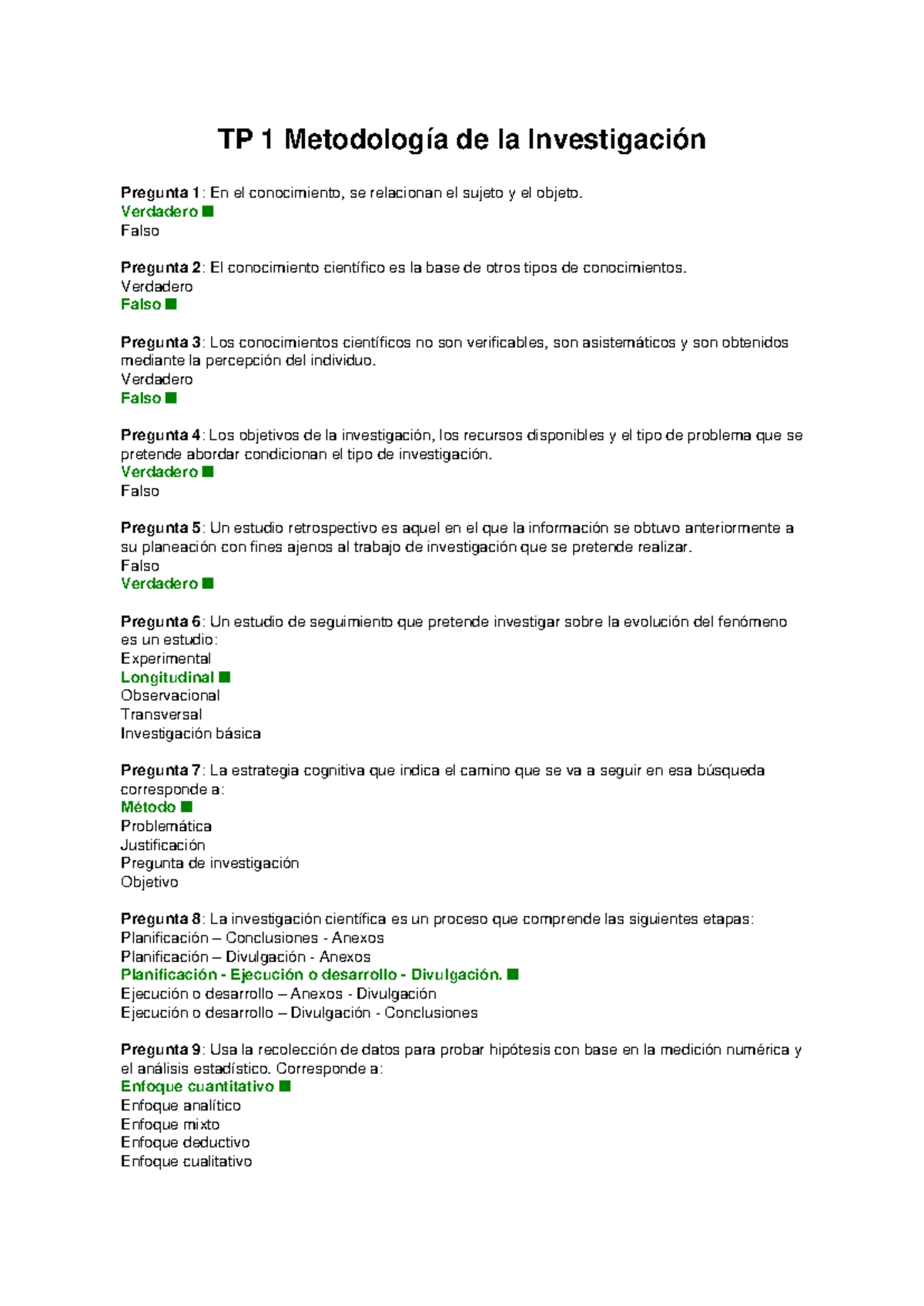 TP 1 Metodología de la Investigación: Preguntas y Respuestas - Studocu