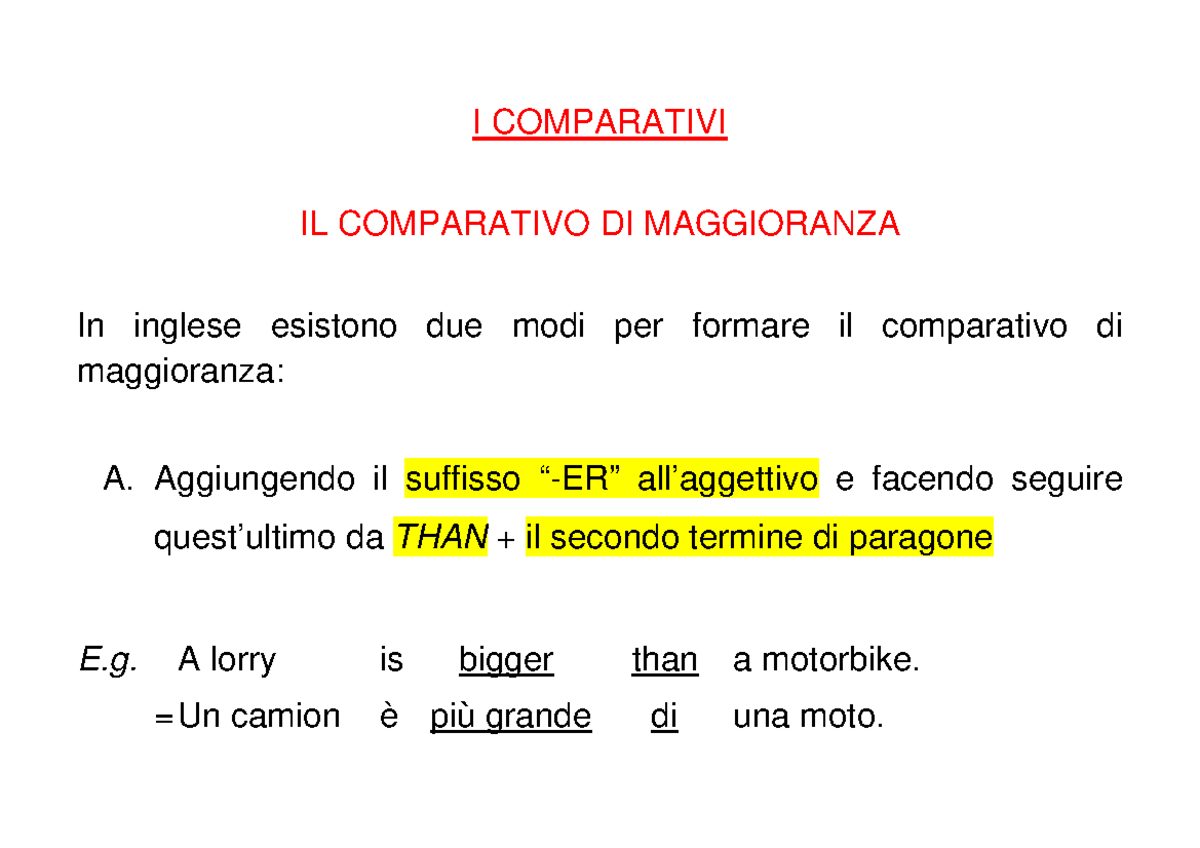 Comparativo di Maggioranza e Minoranza in Inglese (Italiano) - Studeersnel