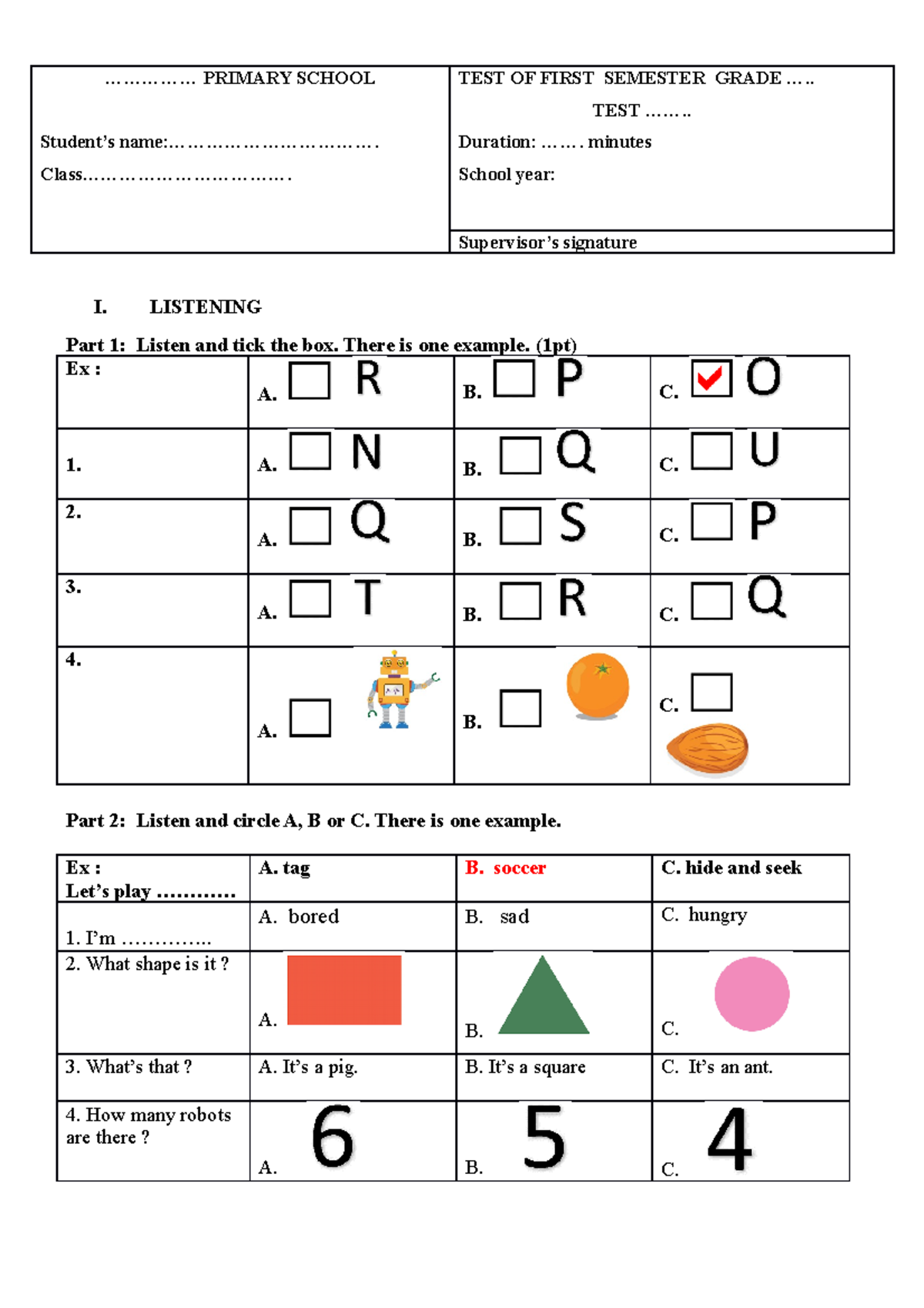 SMART START - GRADE 2 - SEMESTER TEST 1: LISTENING & WRITING - Studocu