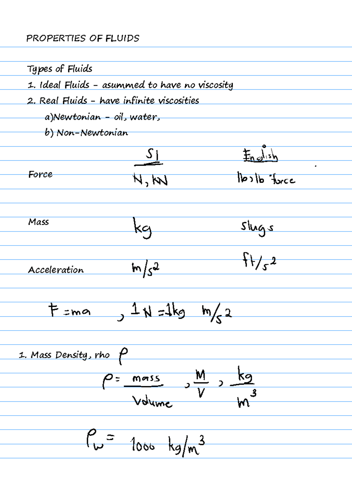 3104 - Properties of Fluids: Ideal & Real Fluids Overview - Studocu