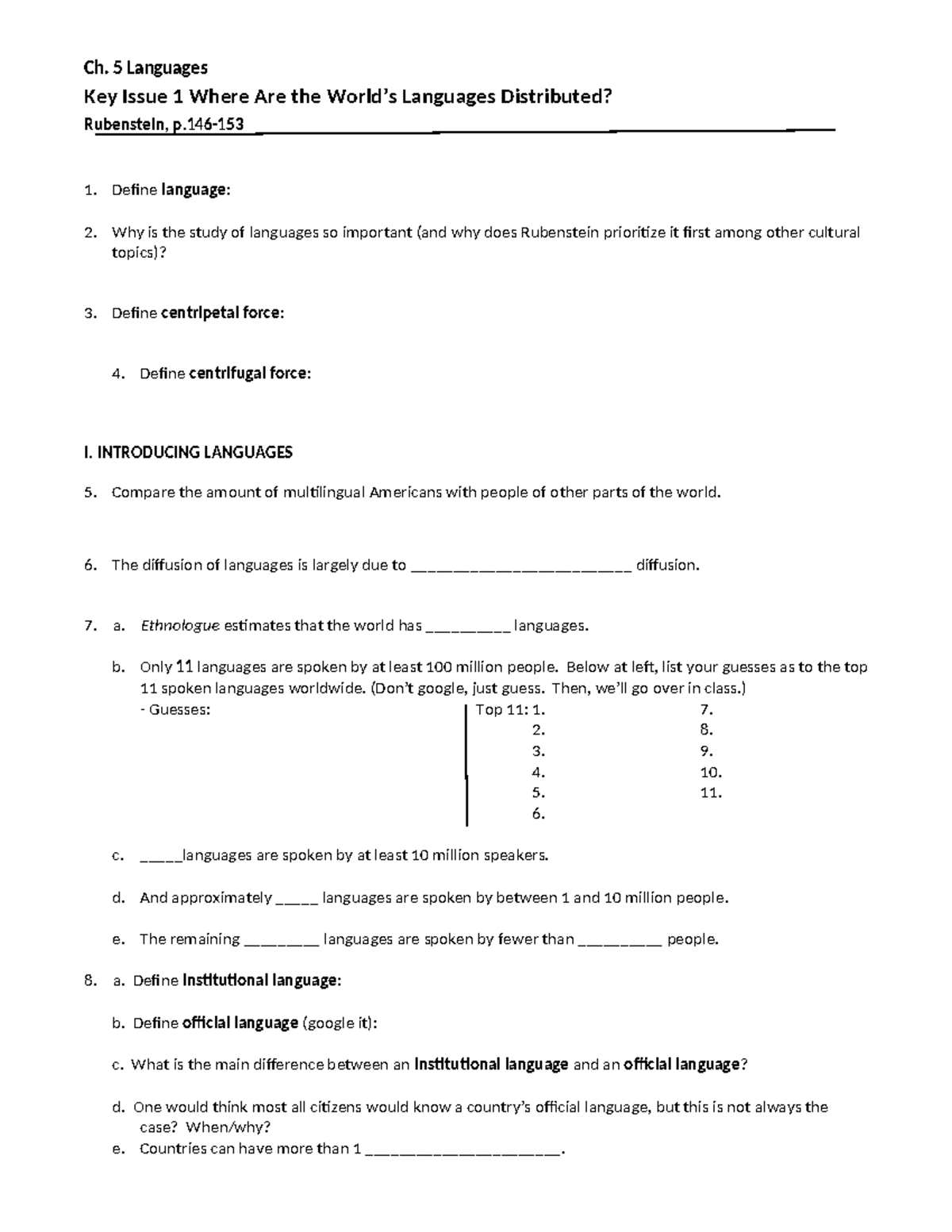 Reading Notes 5.1 Rubenstein - Ch. 5 Languages Key Issue 1 Where Are ...