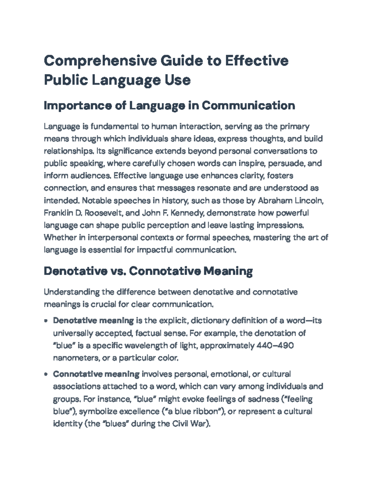 Comprehensive Guide to Effective Language Use in Public Speaking - Studocu