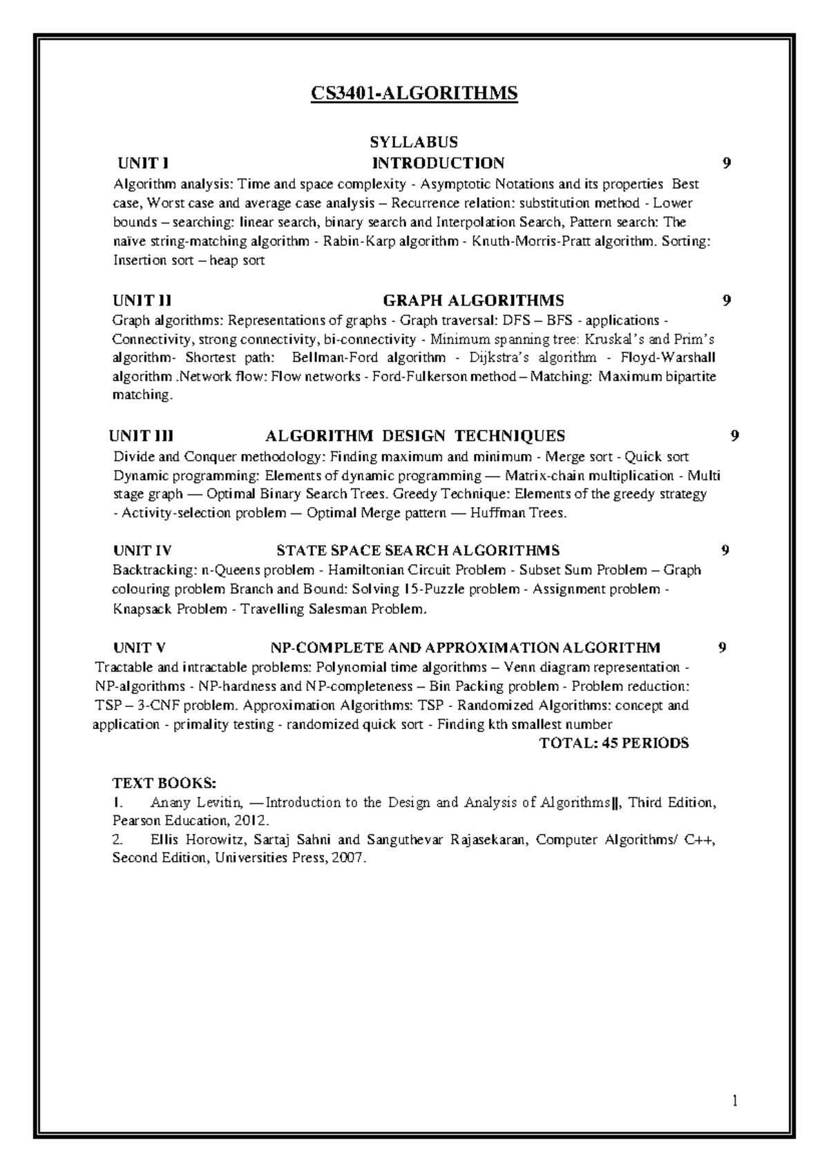 CS3401 Algorithms Two Marks - Key Concepts and Questions Summary - Studocu