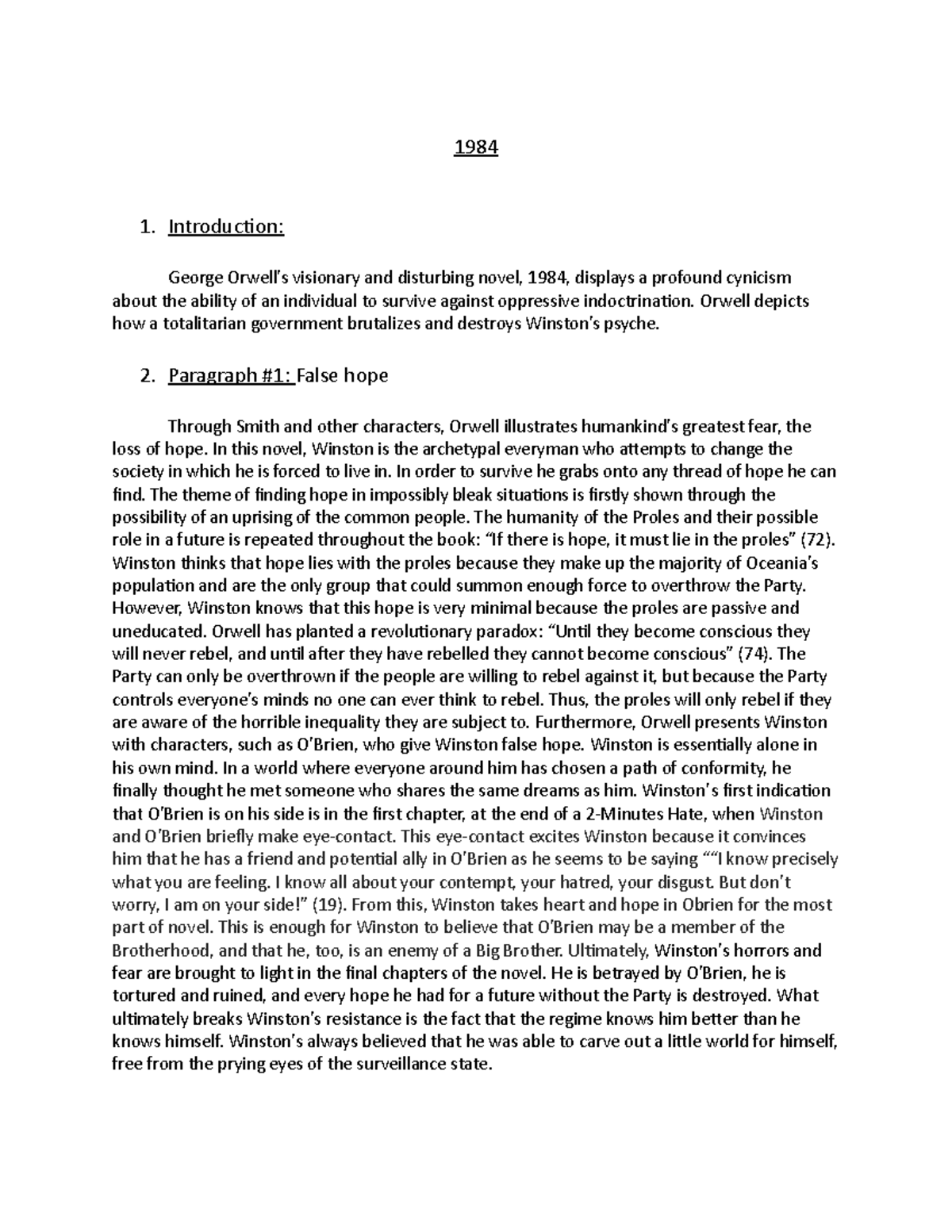 1984 essay copy 2 - class summary notes - 1984 1. Introduction: George ...