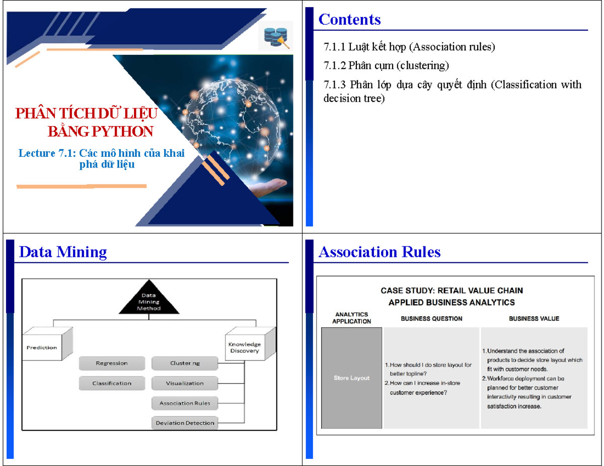 Lecture 7-new-new - Lecture 7: Các mô hình của khai phá dữ liệu PHÂN TÍCH DỮ LIỆU BẰNG PYTHON ...
