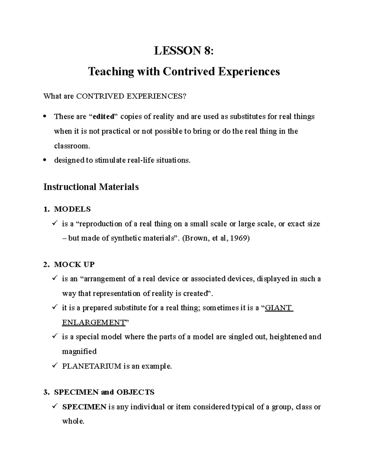 Teaching with Contrived Experiences - LESSON 8: Teaching with Contrived ...
