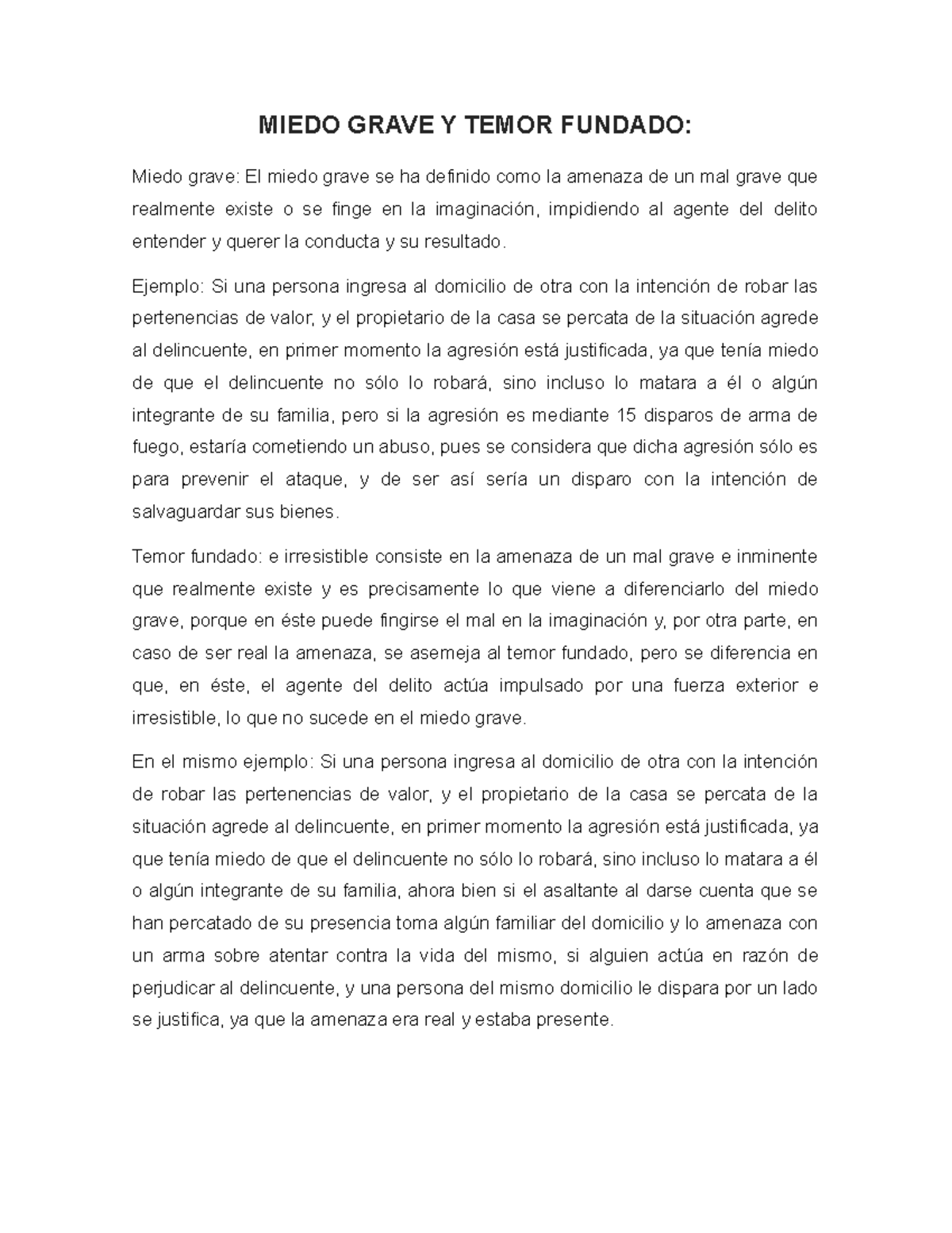Miedo Grave y Temor Fundado: Explicación y Ejemplos para Estudio - Studocu