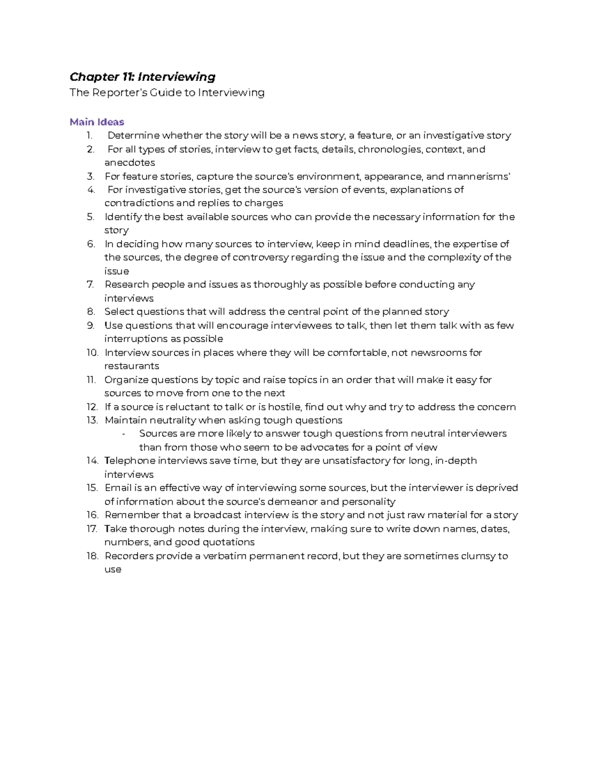 Chapter 11: Interviewing Techniques in Journalism - Studocu