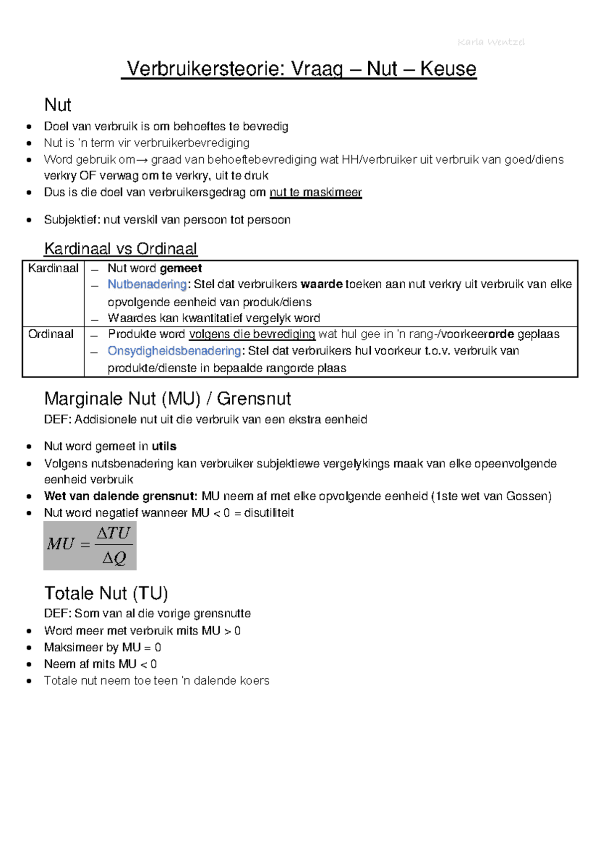 Verbruikersteorie: Nut, Grensnut en Behoeftebevrediging - Karla Wentzel ...