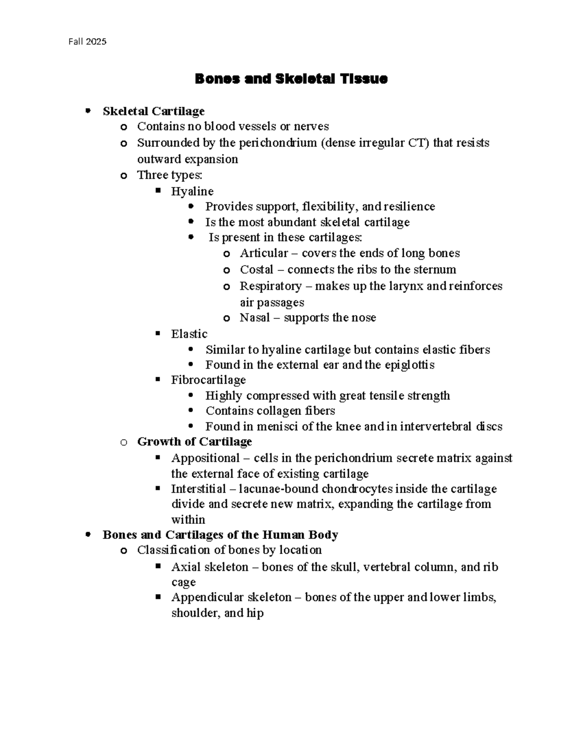 Fall 2025 Bone Development and Growth Mechanisms in Skeletal Tissue ...