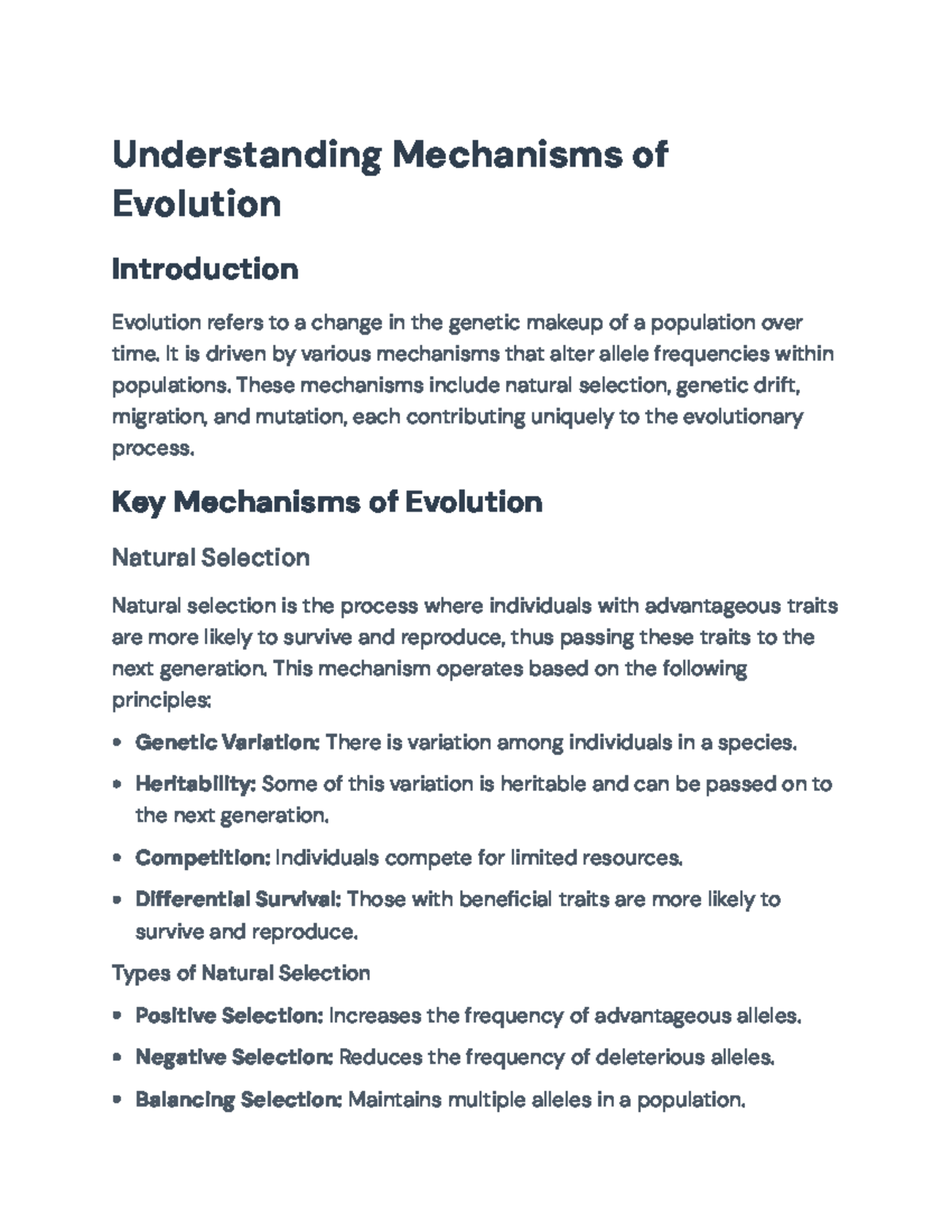 Evolution Mechanisms: Natural Selection, Genetic Drift, and Mutation ...