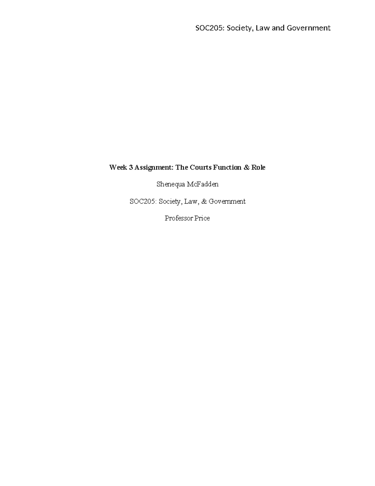 SOC205 Week 3 Assignment: Understanding Court Functions & Roles - Studocu