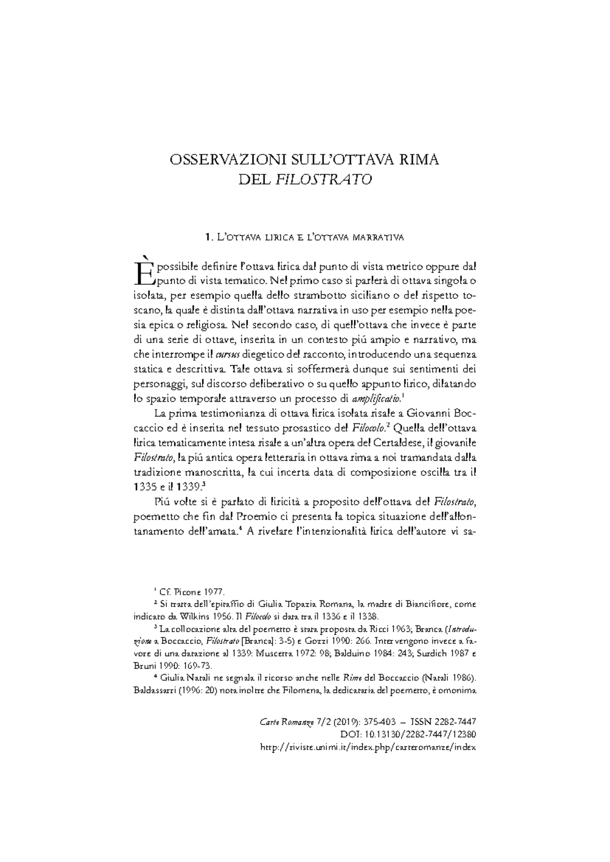 Ottava Filostrato - OSSERVAZIONI SULL’OTTAVA RIMA DEL FILOSTRATO 1. L ...
