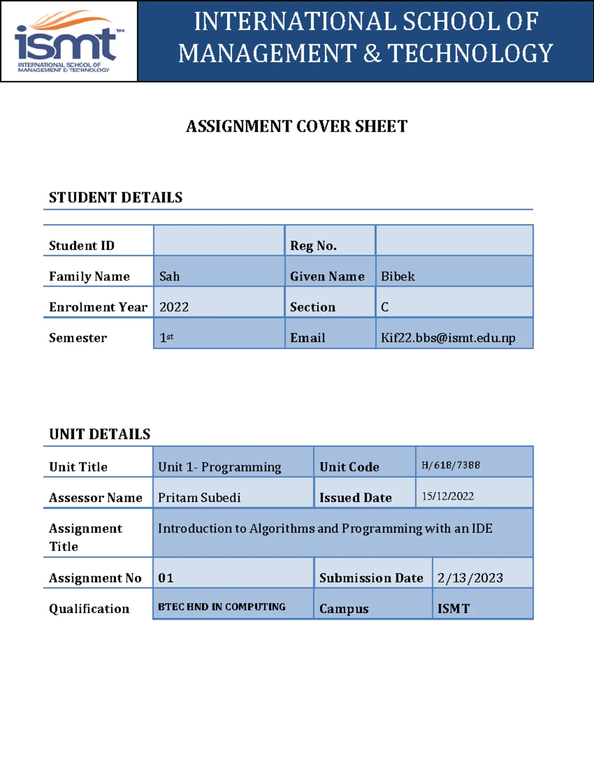 Independent Study Programming Activities for CSNEWBS Course - Studocu