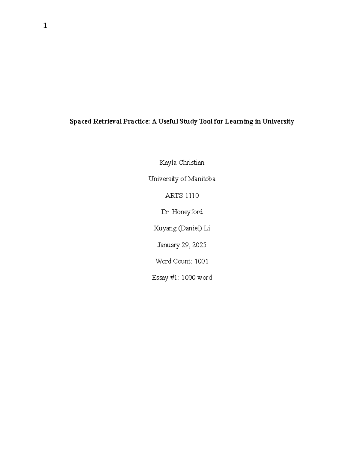 Spaced Retrieval Practice: Enhancing University Learning (Essay 1 ...