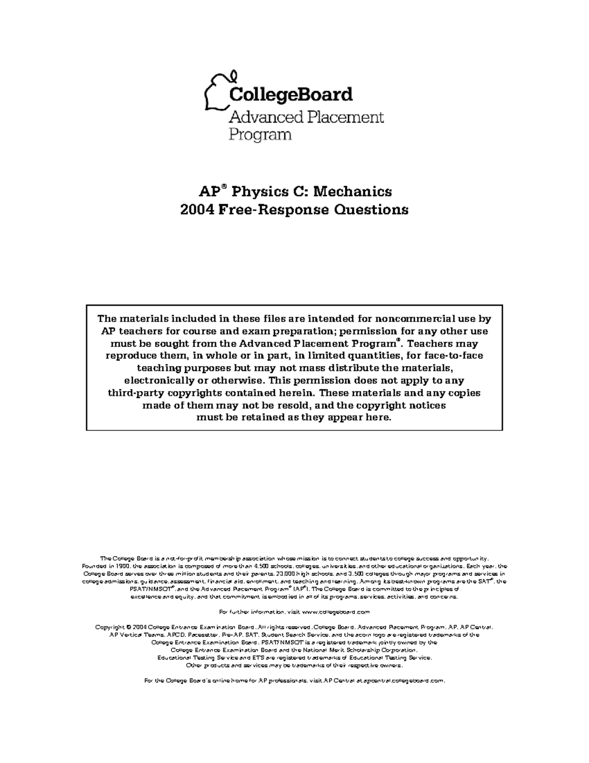 AP Physics C: Mechanics 2004 Free Response Questions - Studocu