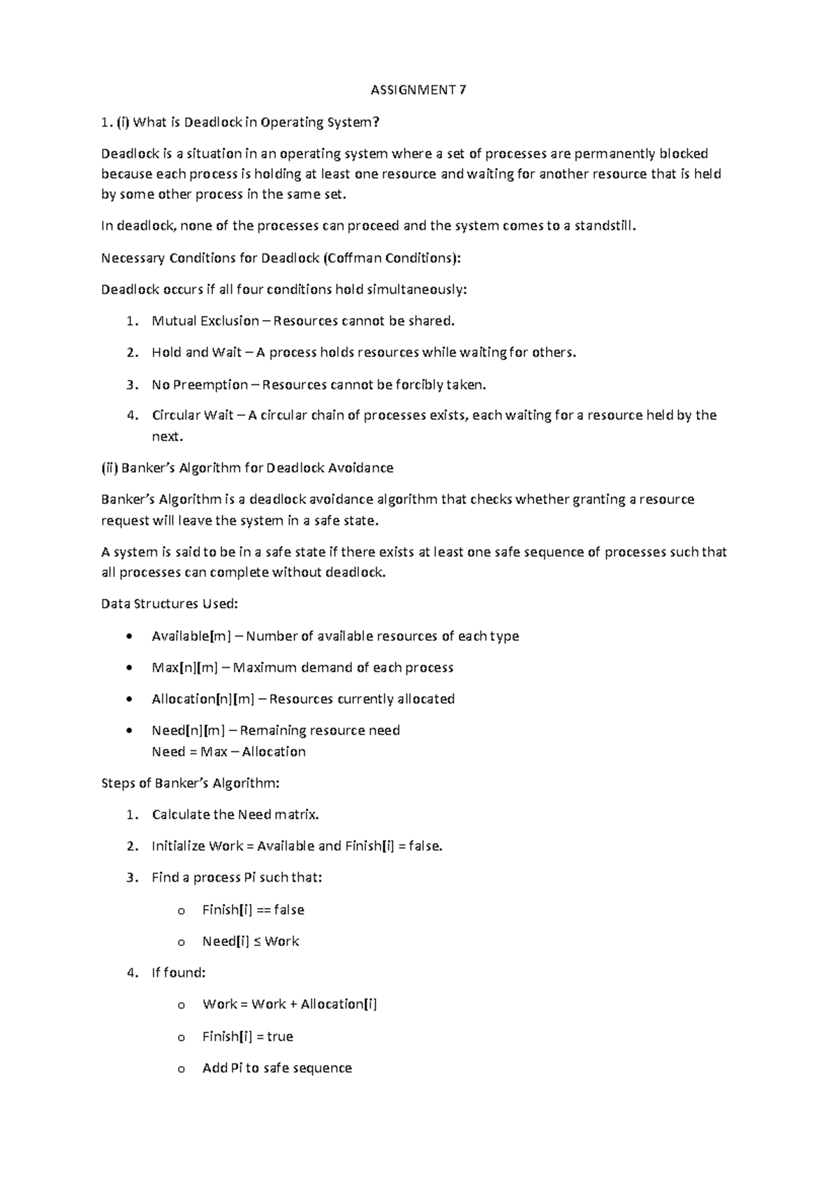 Assignment 7: Understanding Deadlock in Operating Systems - Studocu