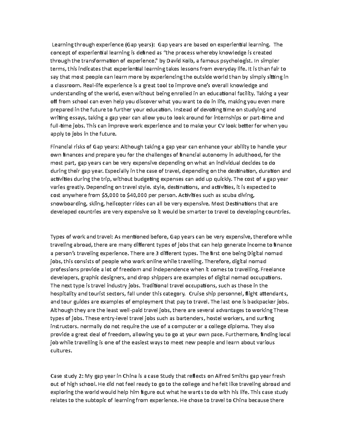 Ethics of travel oral - Learning through experience (Gap years): Gap ...