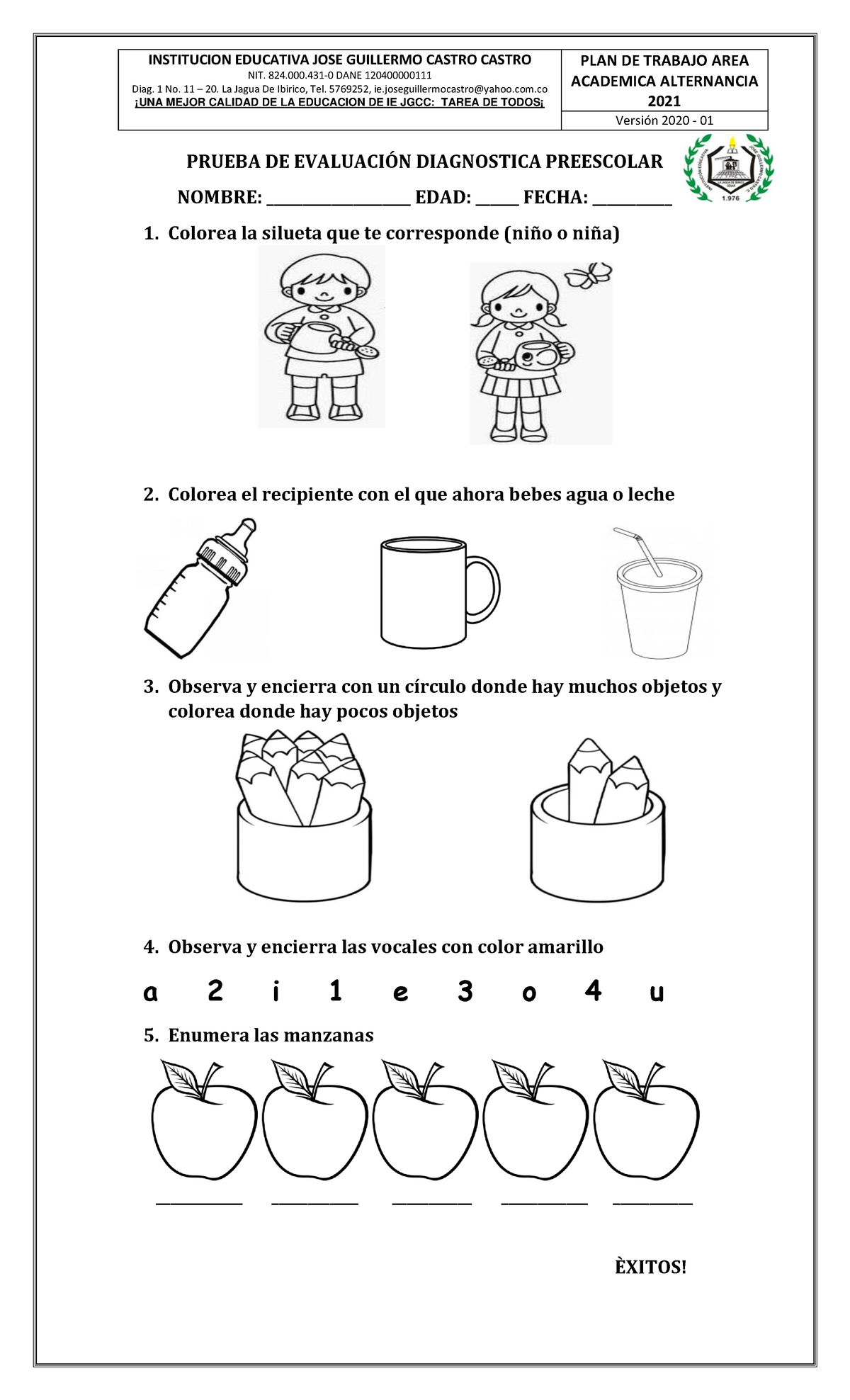 #2 Prueba DE Evaluación Diagnostica Preescolar - INSTITUCION EDUCATIVA ...
