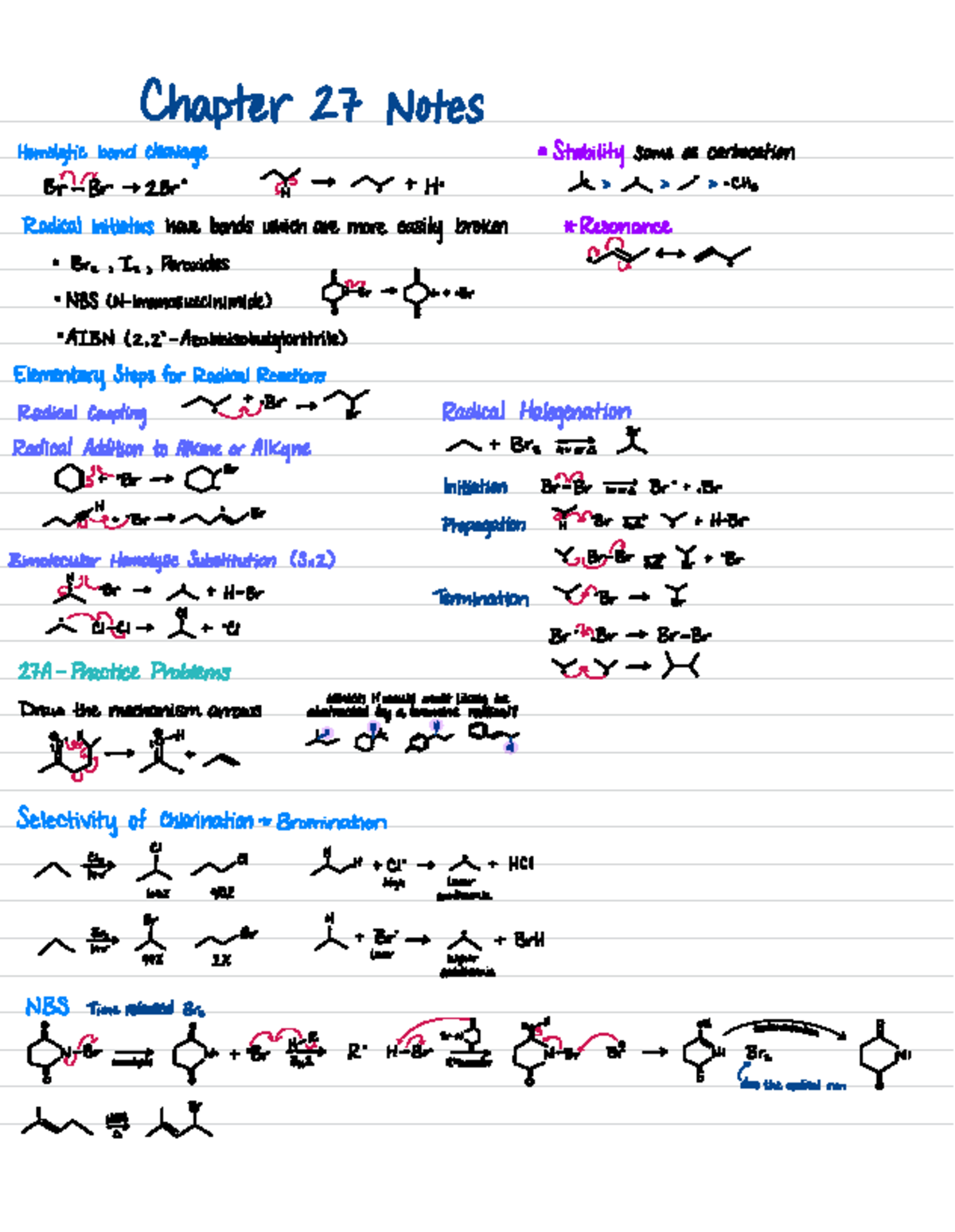 O Chem Notes 27 - Radicals & Elementary Reactions Summary - Studocu
