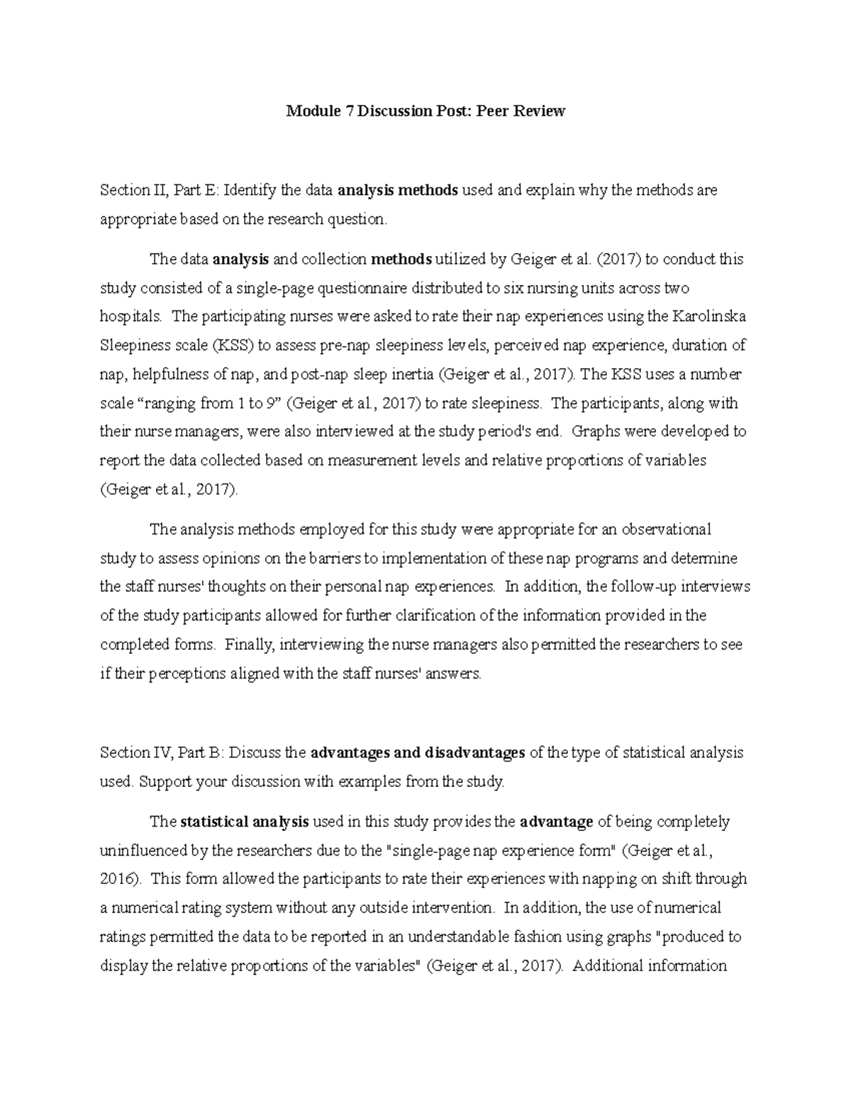 Module 7 Discussion Post - Module 7 Discussion Post: Peer Review ...