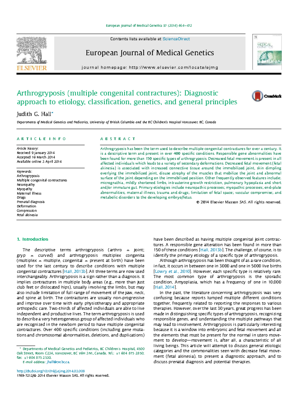 Arthrogryposis: Diagnostic Approach to Multiple Congenital Contractures ...