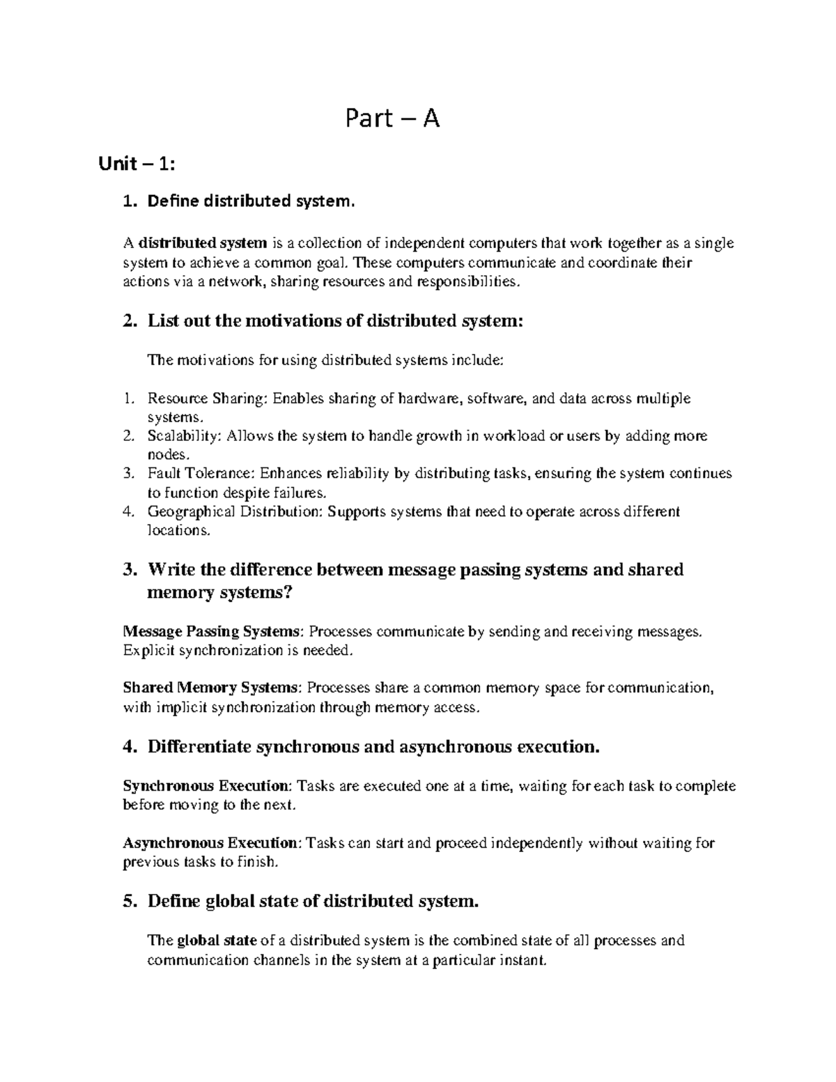 Distributed Computing Notes Part A Unit 1 1 Define Distributed