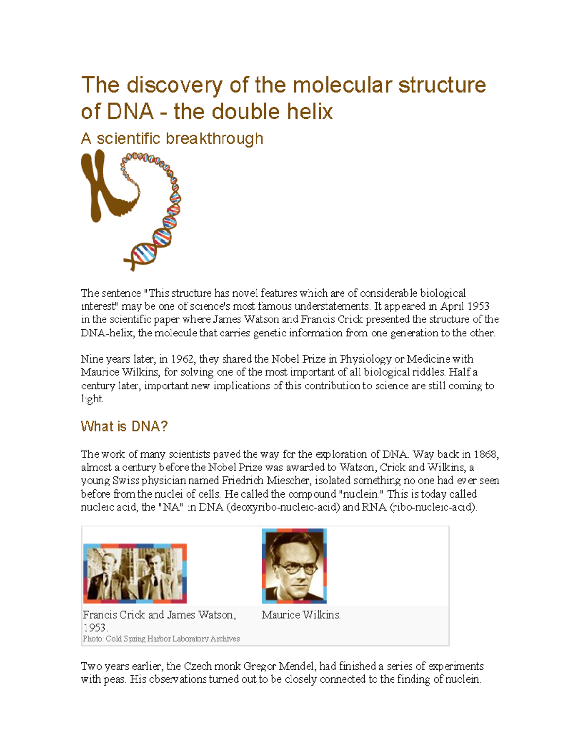 The Discovery of DNA's Double Helix Structure: A Scientific Milestone ...