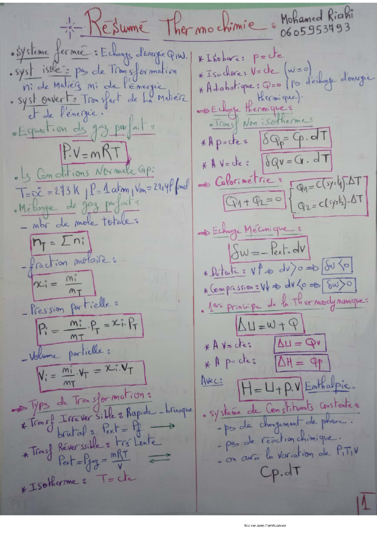 Résumé de Thermochimie - Resume Ther mo chimie : Mohamed Riahi ...