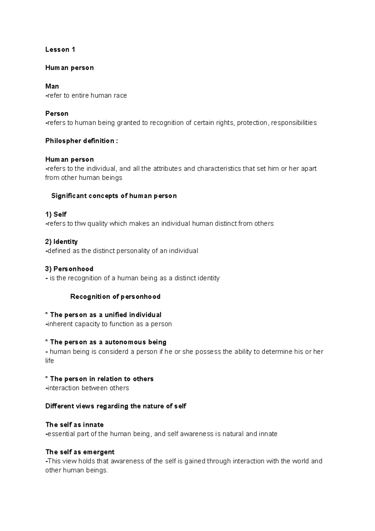 Philosophy Lesson 1-4 Notes: Understanding Human Person & Reality - Studocu