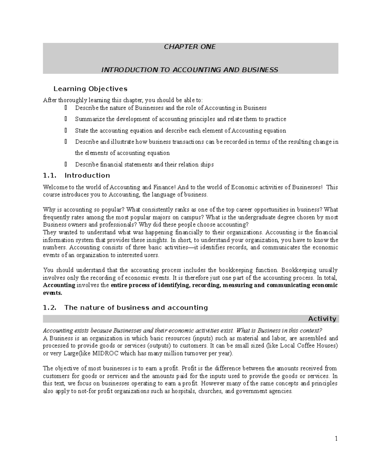 Ch. 1 - Intro to Accounting & Business Concepts - ACCT 101 - Studocu