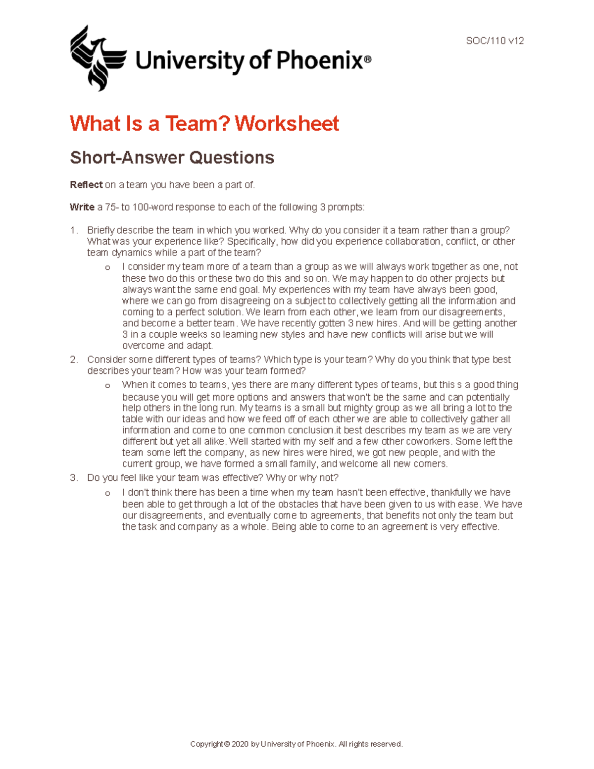 SOC110 v12 Week 1: Understanding Team Dynamics Worksheet - Studocu