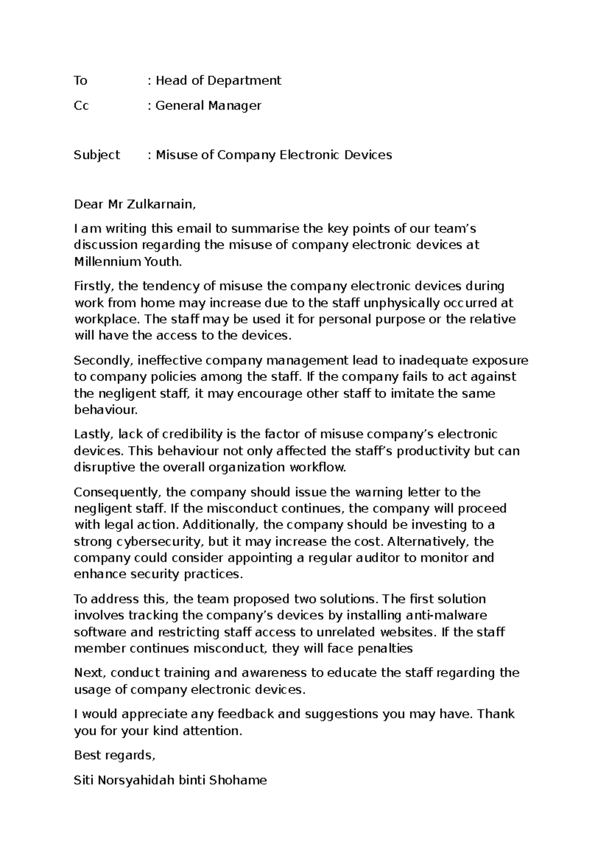 Misuse of Company Devices: Key Points & Solutions - LCC500 - Studocu