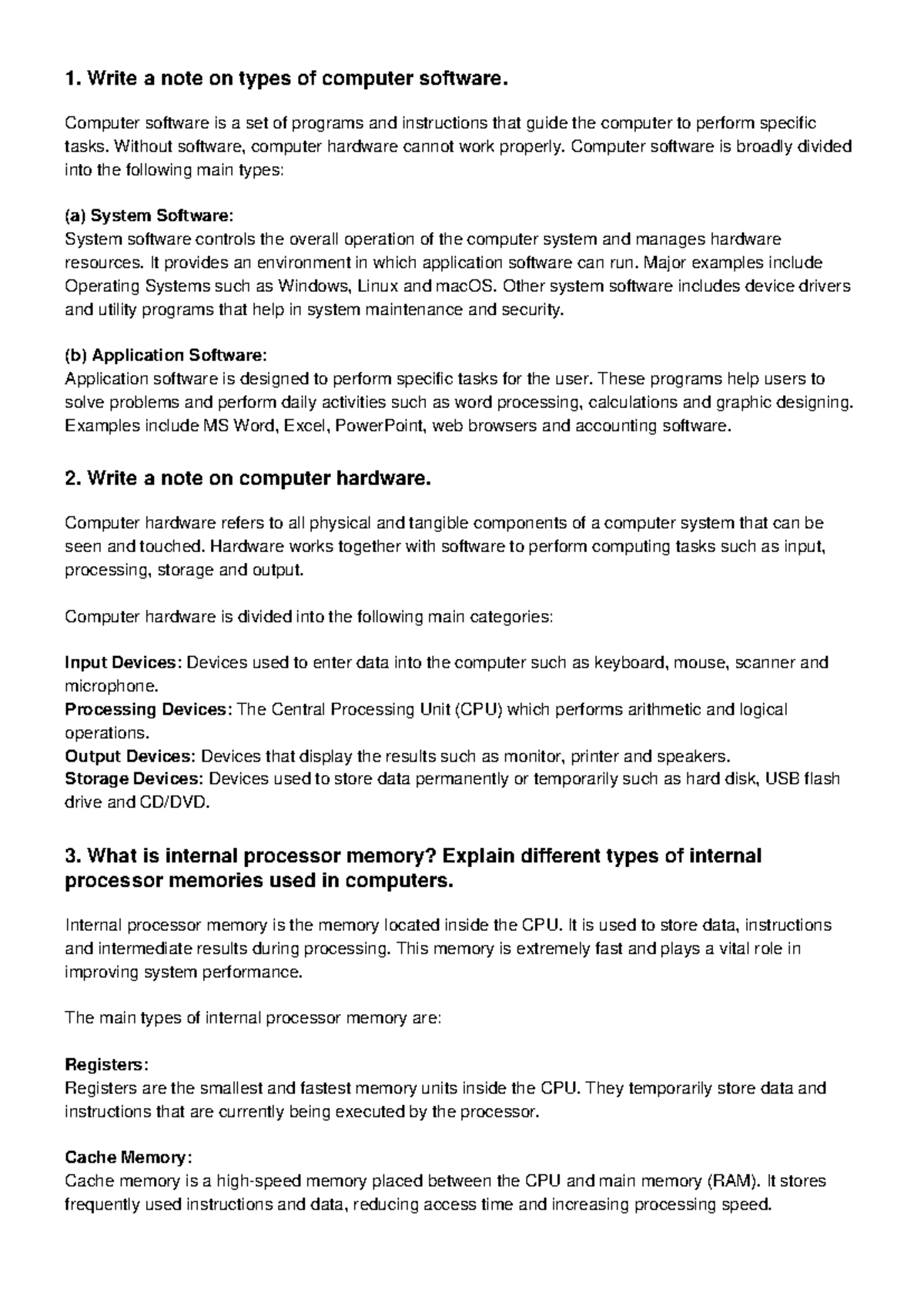 First Year Computer Science: Comprehensive Long Answers on Software ...