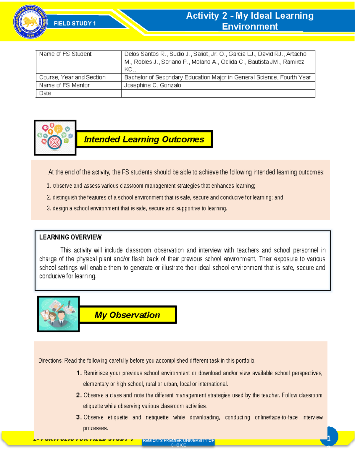 FS1 - E-Portfolio: Classroom Management & Learning Environment Insights ...