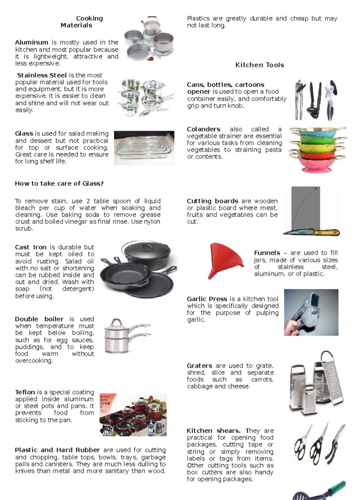 Cooking Materials - Can be used in TLE Cookery 9 - Cooking Materials ...