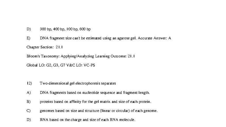 Biology 300: Chapter 21 Test Bank - DNA Cloning & Gel Electrophoresis ...