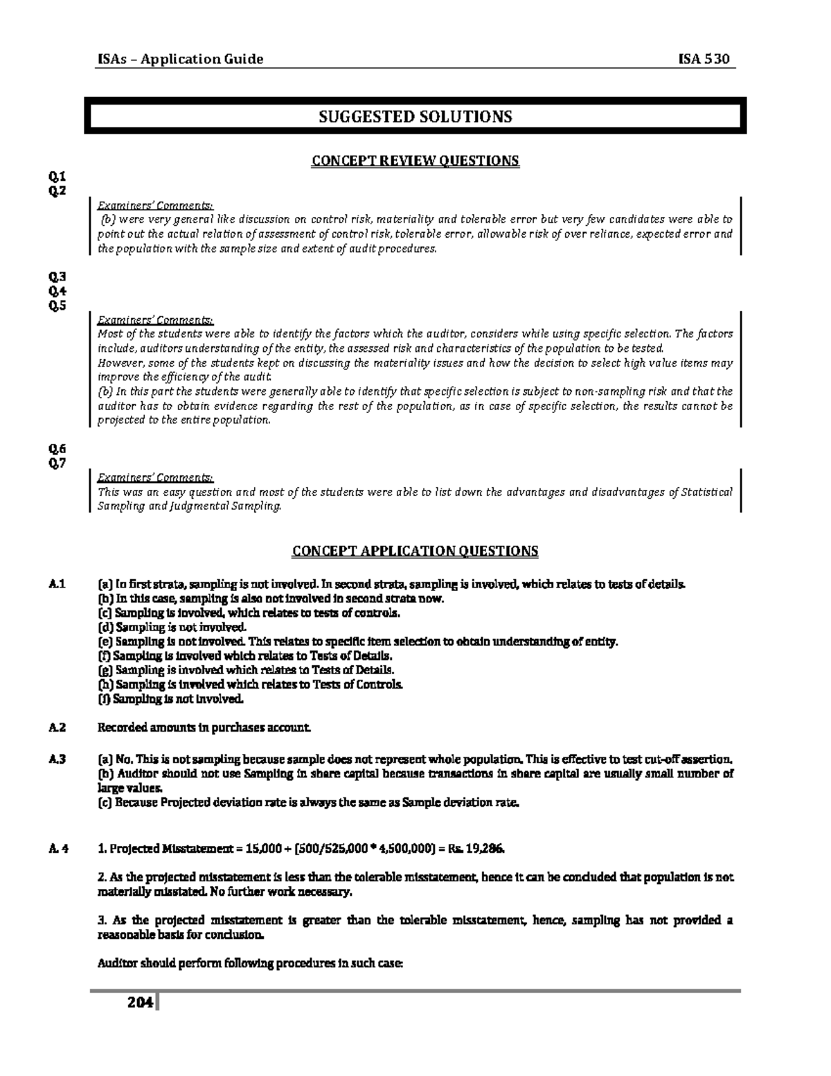 SAMPLE Answer audit - ISAs – Application Guide ISA 530 SUGGESTED ...