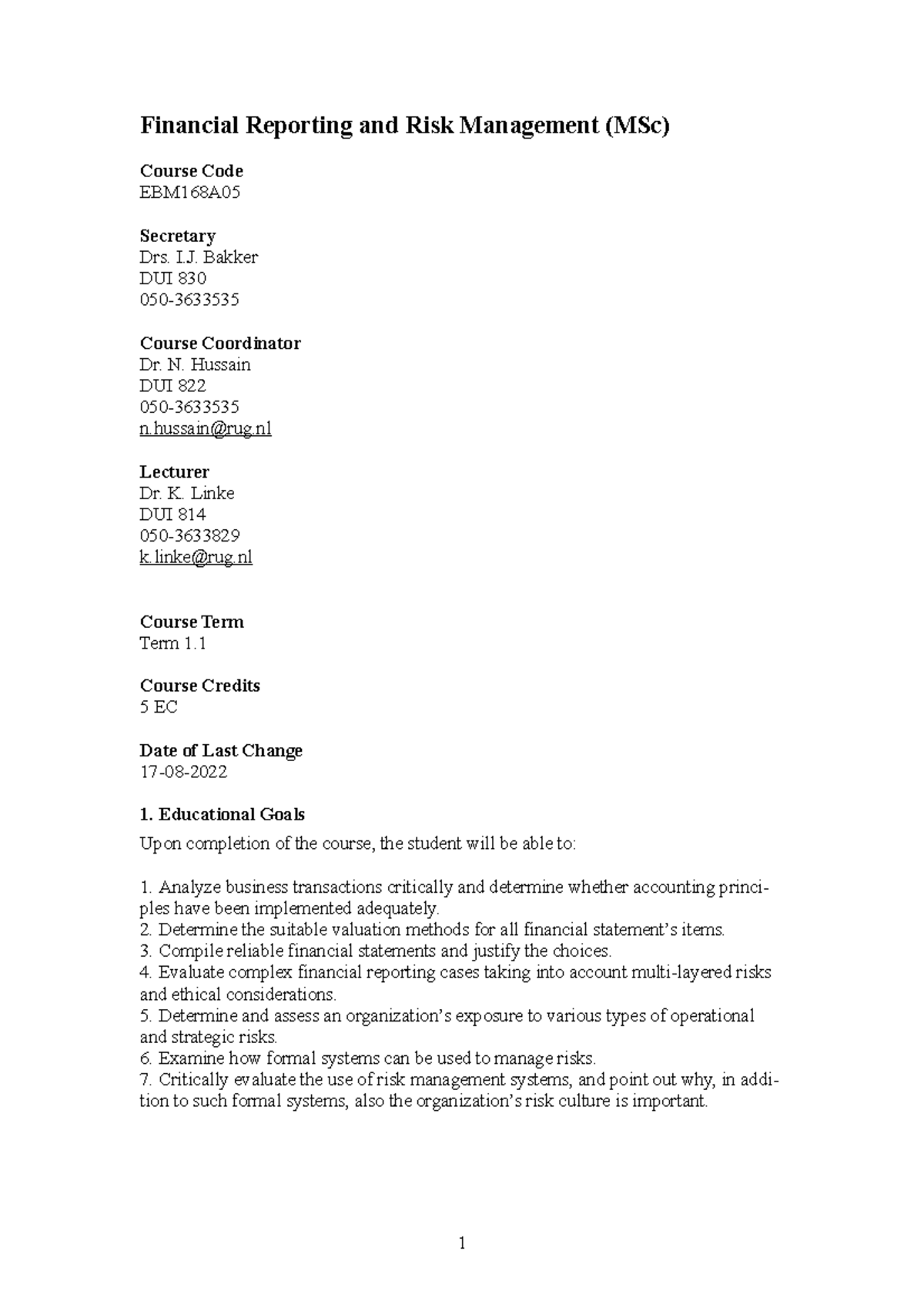 Financial Reporting & Risk Management Handbook EBM168A 2022-20231 ...