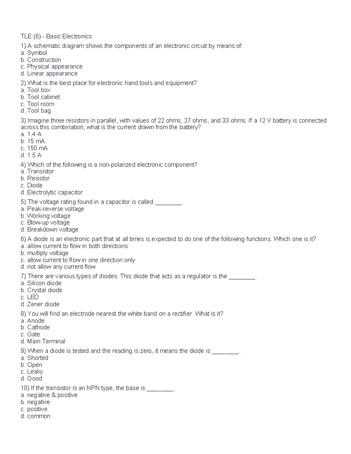 TLE 6 - Basic Electronics Review Questions and Answers - Studocu