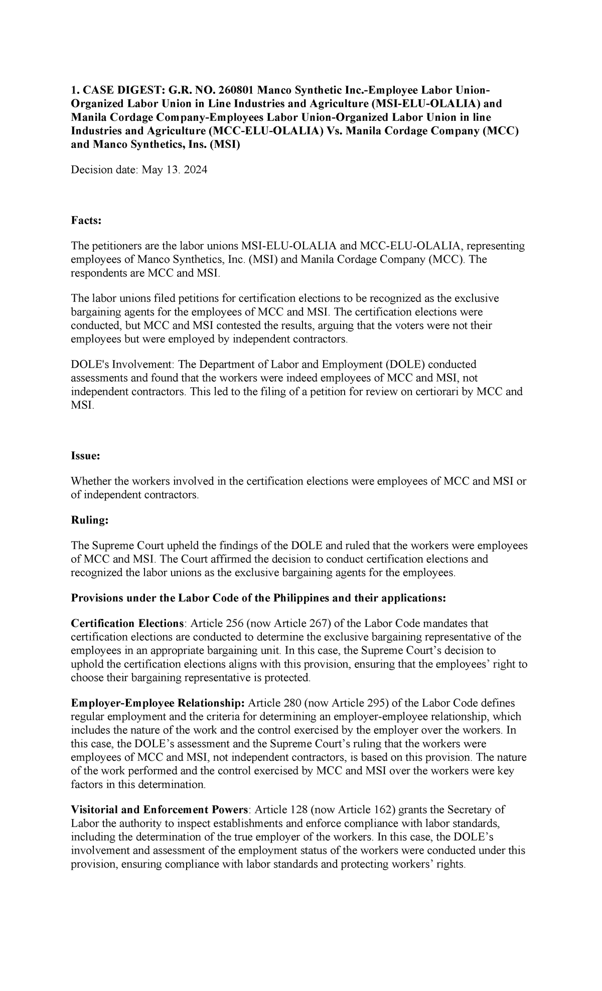 Labor Law Case Digests: Labor Union Rights & Jurisdictions - L17 Cases ...