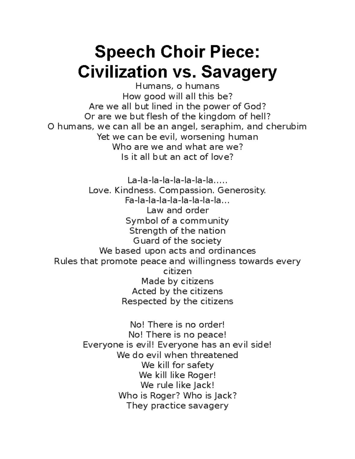 Speech Choir Piece: Civilization vs. Savagery Analysis - Studocu