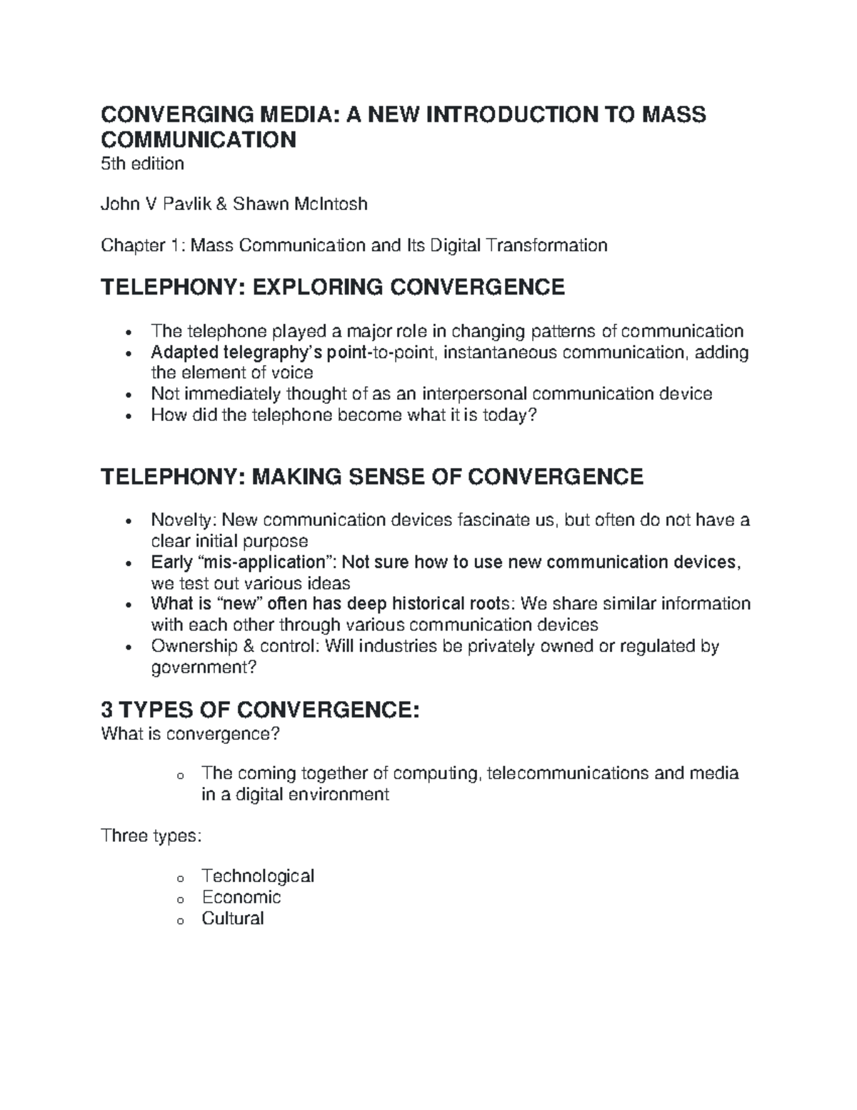 Chapters 1-4 Mass Communications. Converging Media: A new introduction ...