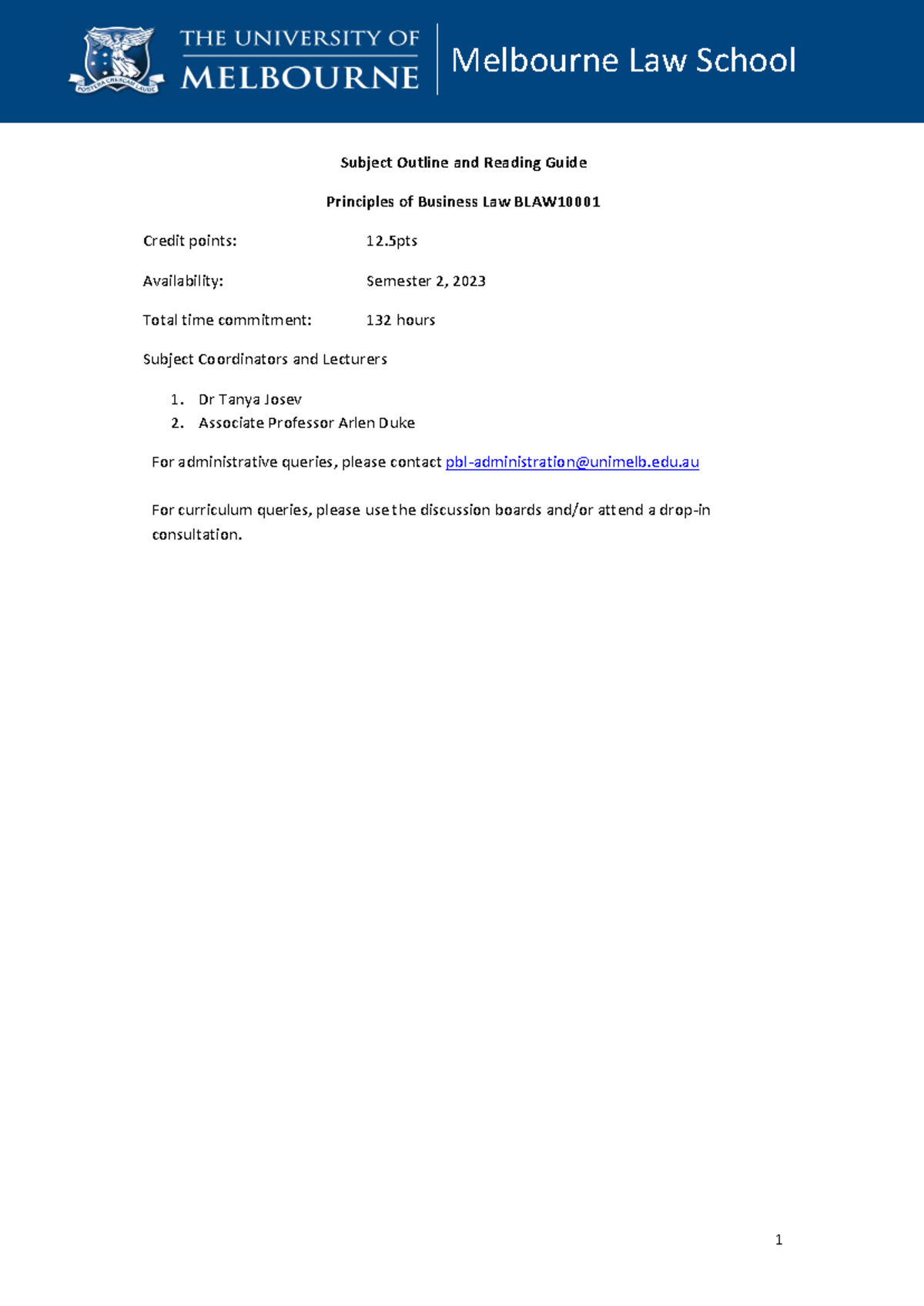 PBL Reading Guide - Semester 2, 2023 - Subject Outline and Reading ...
