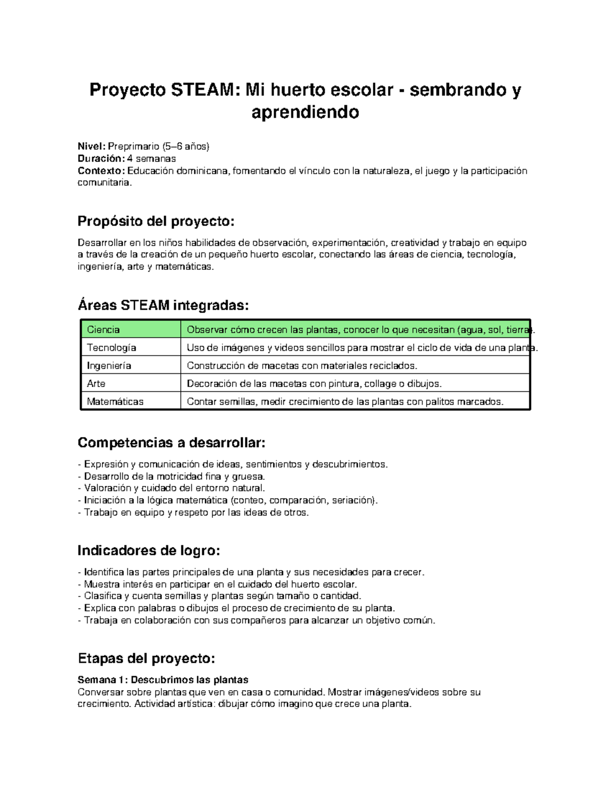 Proyecto STEAM: Huerto Escolar - Aprendizaje y Naturaleza - Studocu