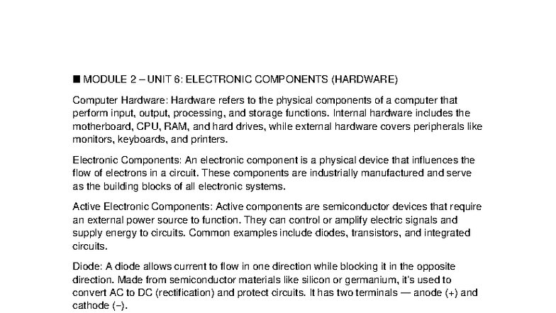 Study Notes for MODULE 2 & 3: Electronic Components & Operating Systems ...