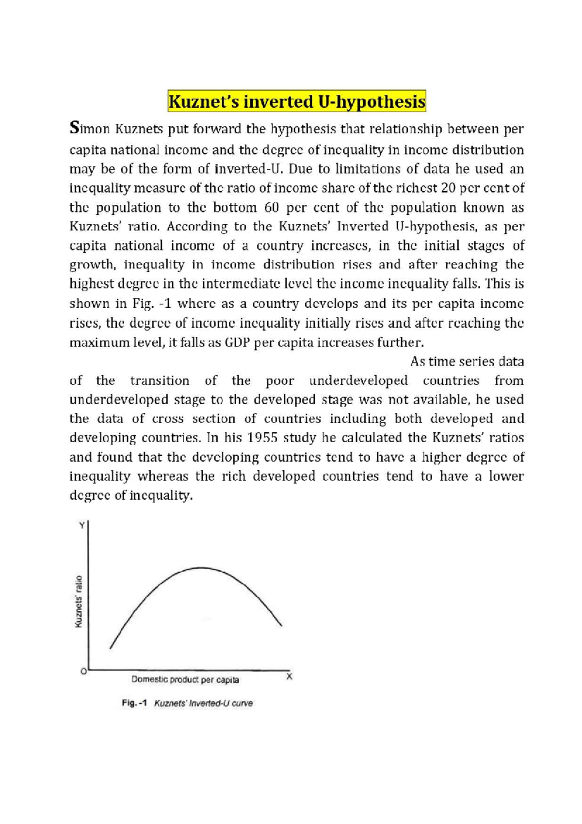 Kuznets Inverted U-Shaped Curve Analysis and Implications - Studocu